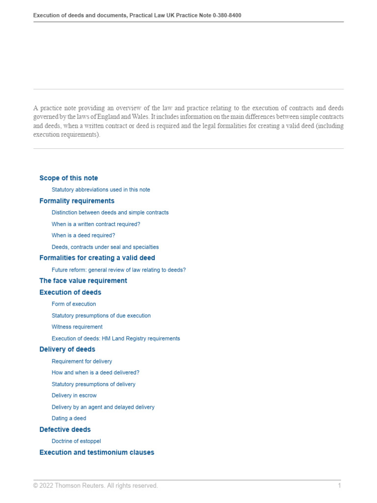 Practical Law Practice Execution of Deeds and Documents | PDF | Lease ...