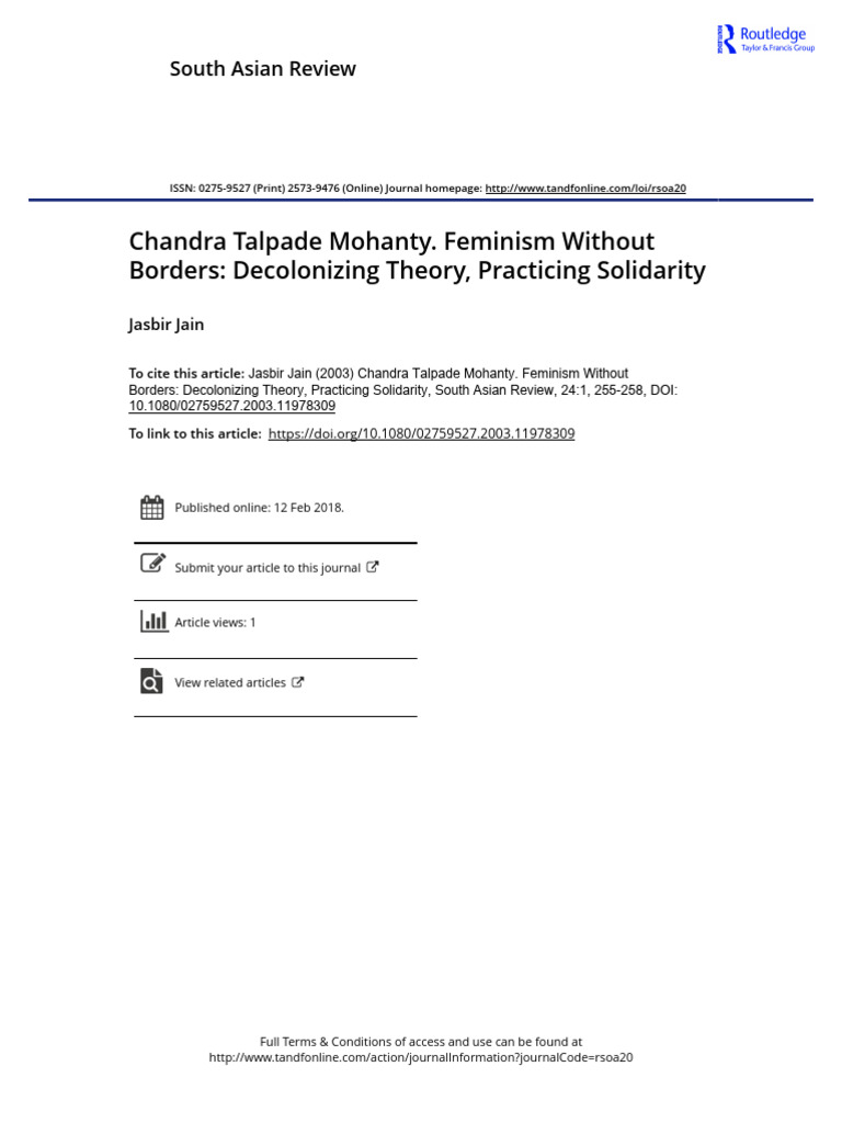 Chandra Talpade Mohanty Feminism Without | PDF | Feminism | Gender Studies
