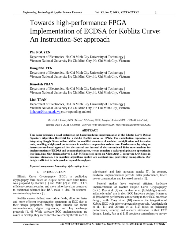 Towards High Performance FPGA Implementation of ECDSA ETASR v2 | PDF | Cryptography | Computer ...