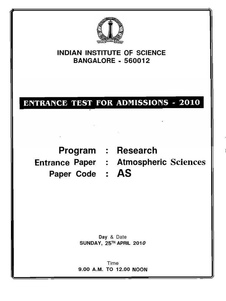 Atmospheric Sciences Entrance Paper 5012 | PDF | Atmosphere Of Earth ...