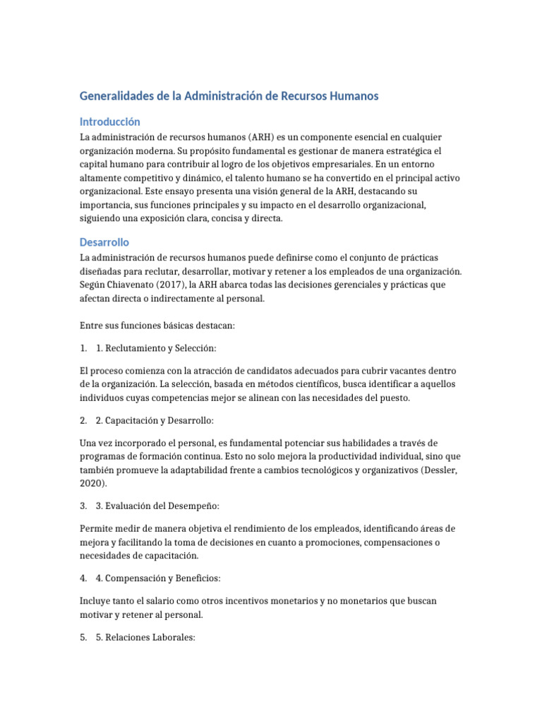 Ensayo ARH | PDF | Gestión de recursos humanos | Negocios económicos