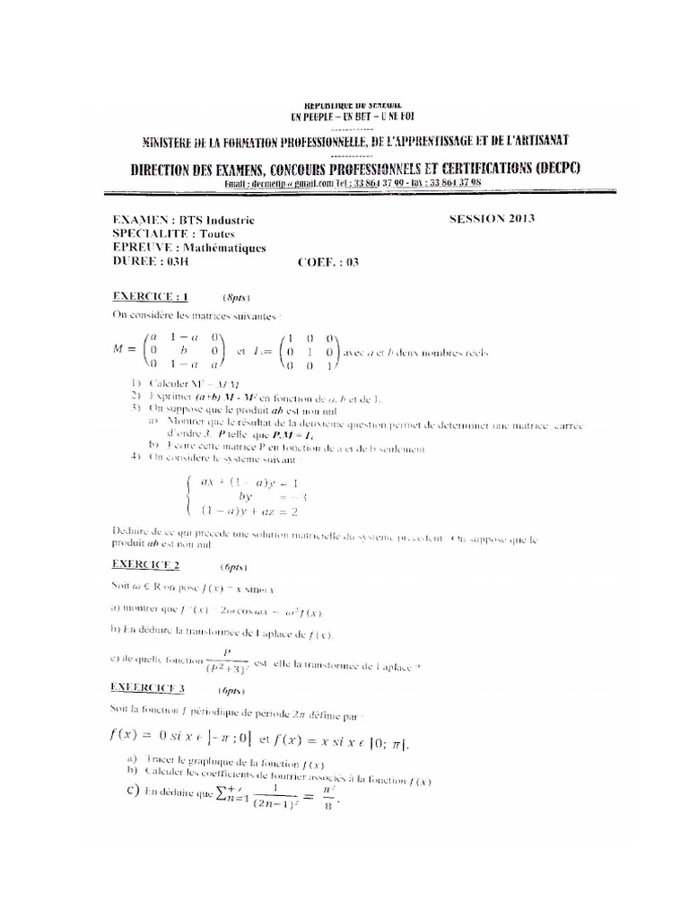 BTS Maths 2013 | PDF