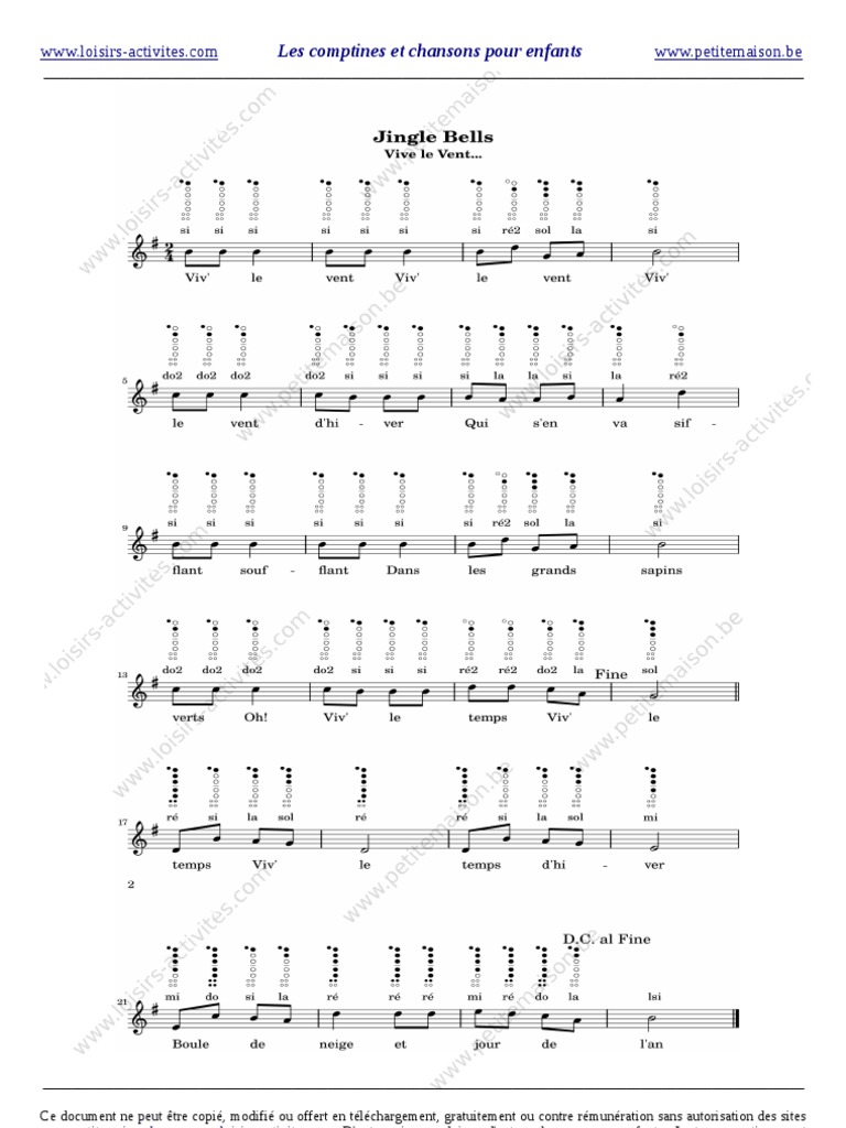 Partition Chant Noel Flute Vive Le Vent Jingle Bell | PDF