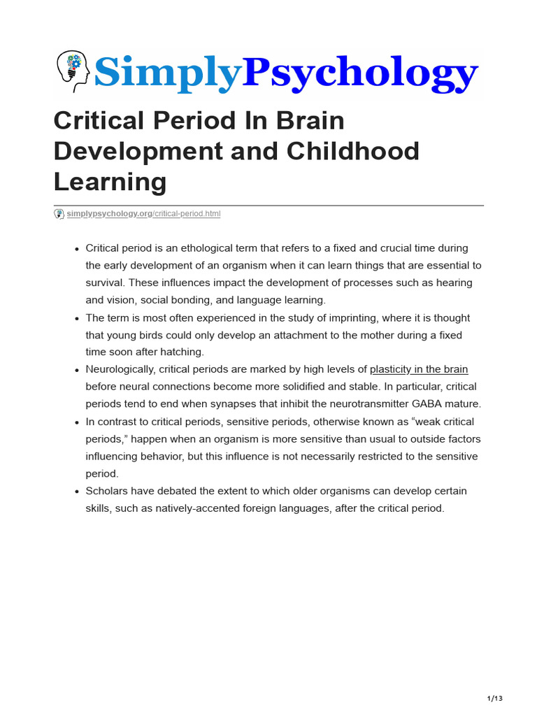 Understanding Critical Periods in Development | PDF | Attachment Theory ...