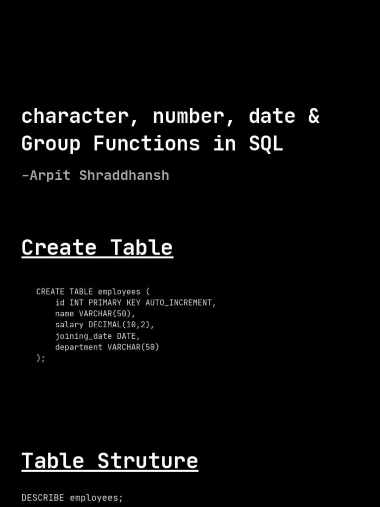 SQL Group Functions and Employee Data | PDF | Data Management | Databases