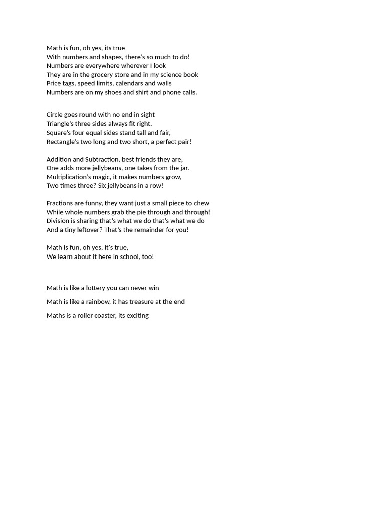 Fun Poem Celebrating Math | PDF