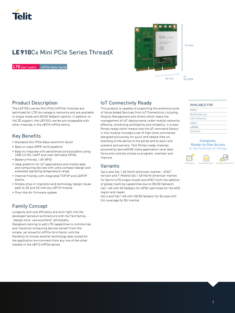 Telit Le910cx Mpcie TX Datasheet | PDF | Internet Of Things | 4 G