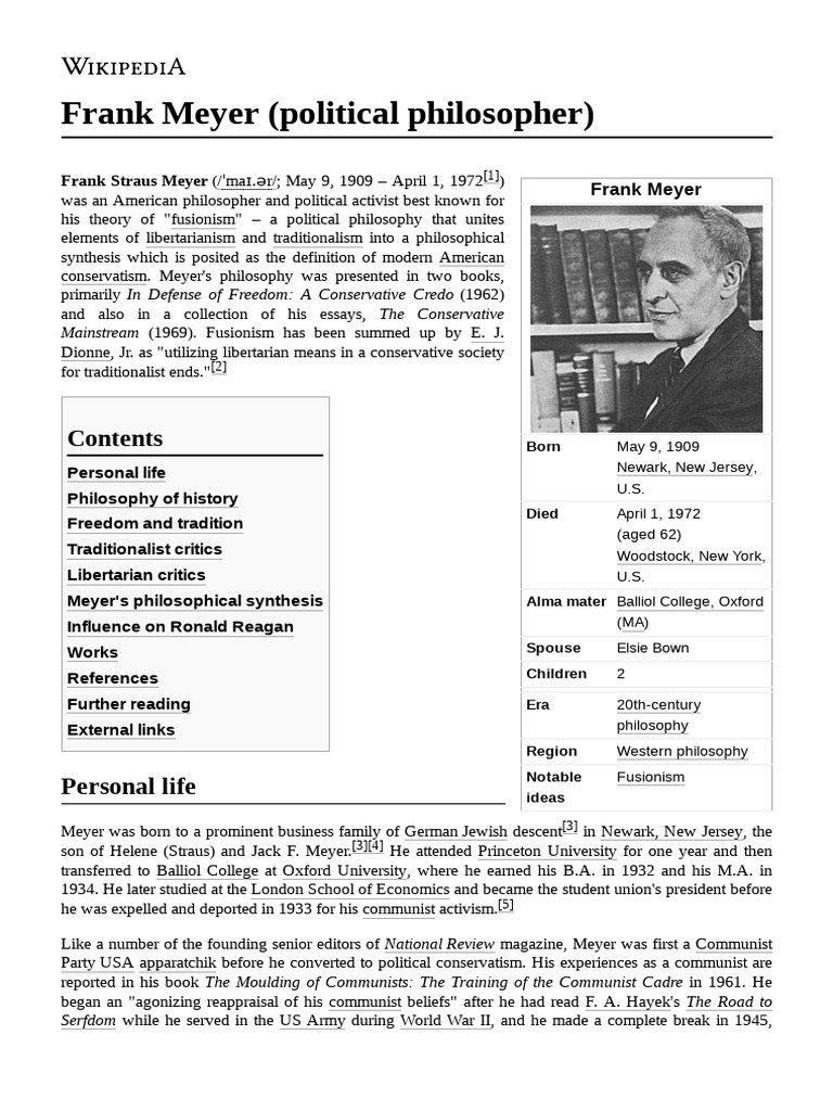 Frank Meyer: Fusionism and Conservatism | PDF | Political Science