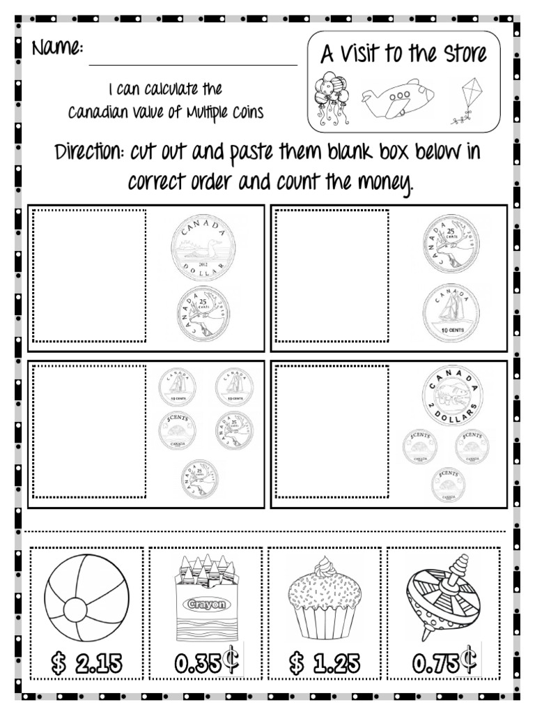 Canadian Coin Value Calculation Activity | PDF
