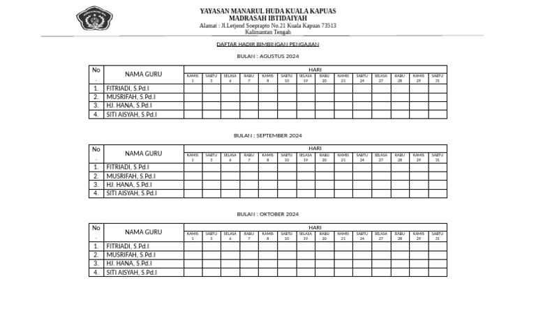 Absen Bimbingan Mengaji | PDF