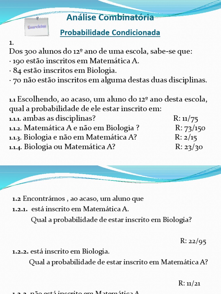 10- Probabilidade Condicionada 2021 Teoria e enunciados de exerc (1 ...