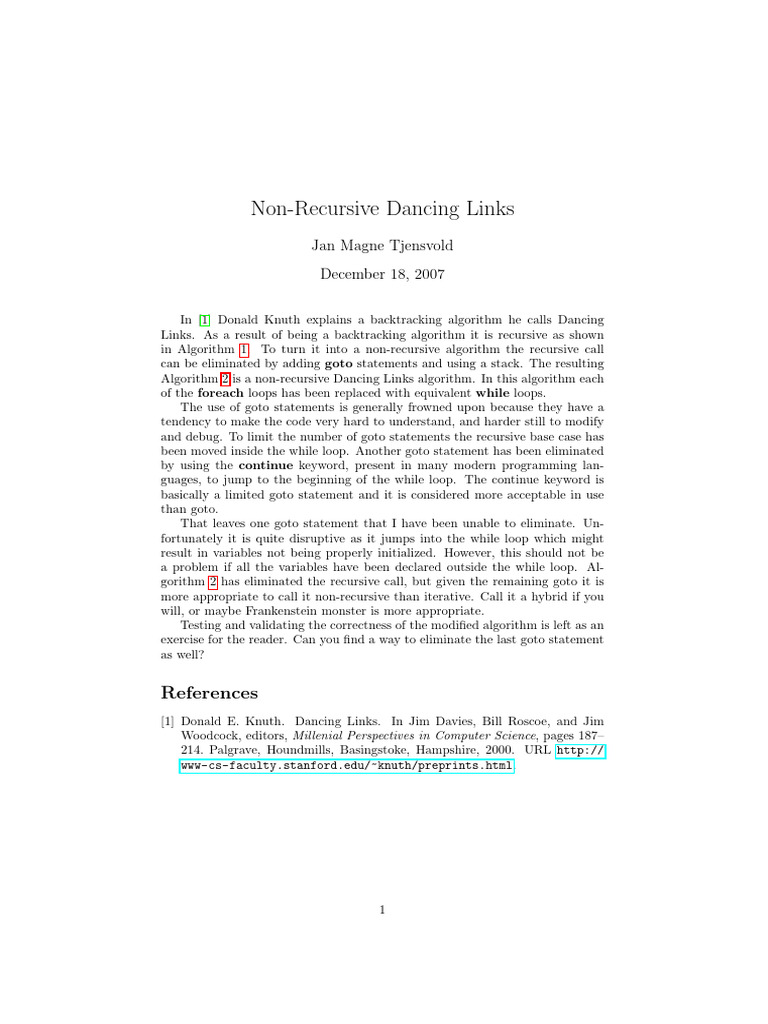 Non-Recursive Dancing Links | PDF | Control Flow | Theoretical Computer Science