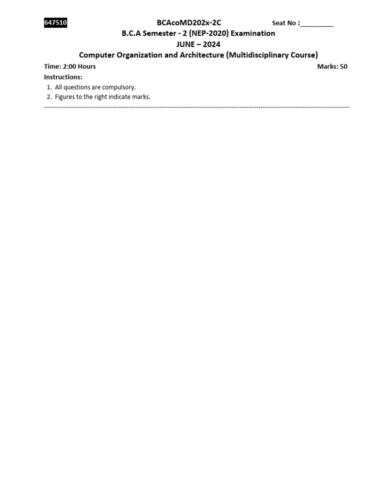 NEP2020-2024-BCA2-MA24 - COMPUTER ORGANIZATION AND ARCHITECTURE (MDC ...