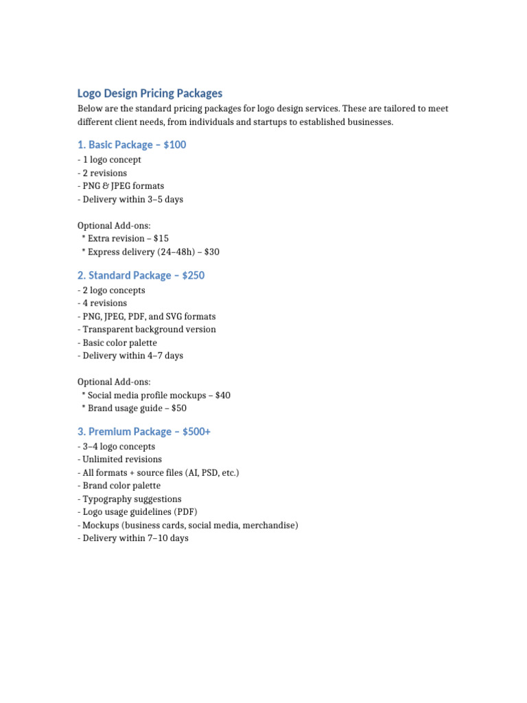 Logo Design Pricing Packages Overview | PDF