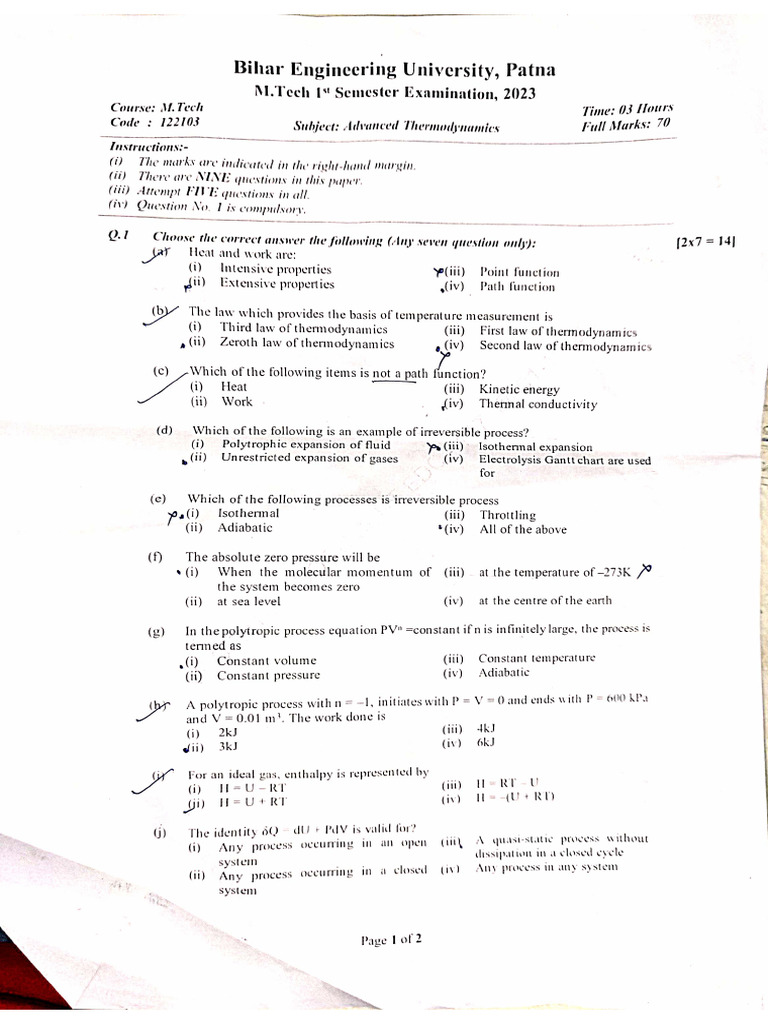 Advance Thermodynamics 2023 | PDF