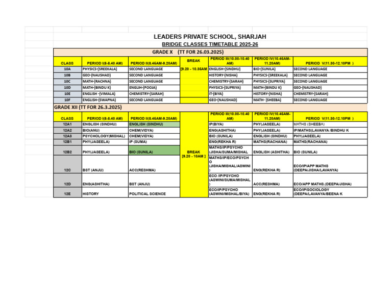Bridge Class TT (2025-26) For Grade X and Xii - 26.03.2025 | PDF
