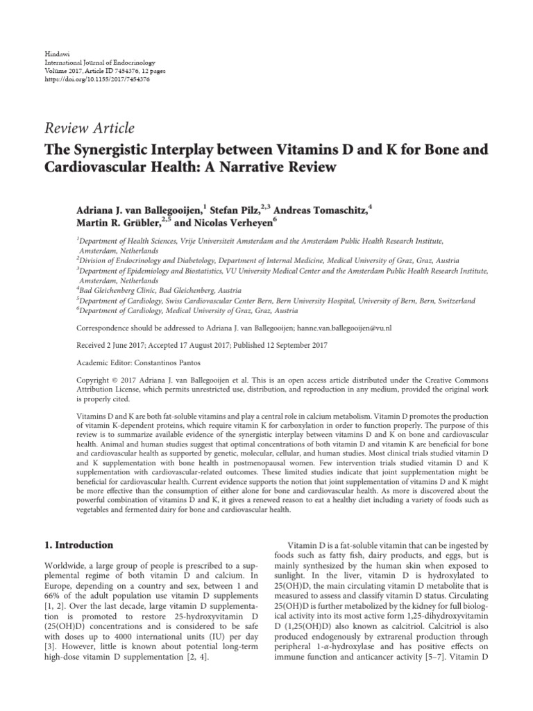 The Synergistic Interplay Between Vitamins D and K For Bone and Cardiovascular Health | PDF ...