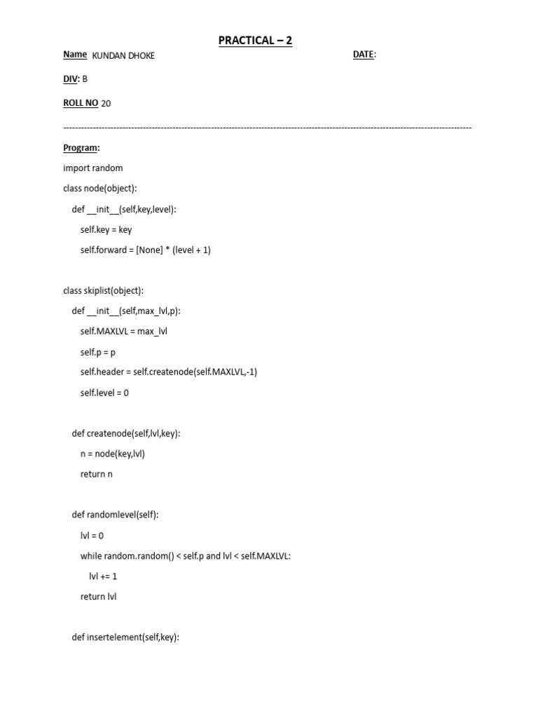 Skip List Implementation in Python | PDF