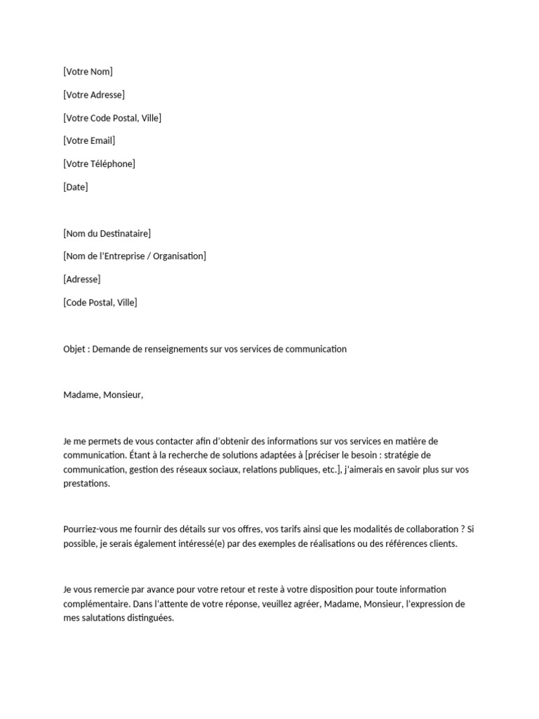 Demande de renseignements sur services | PDF