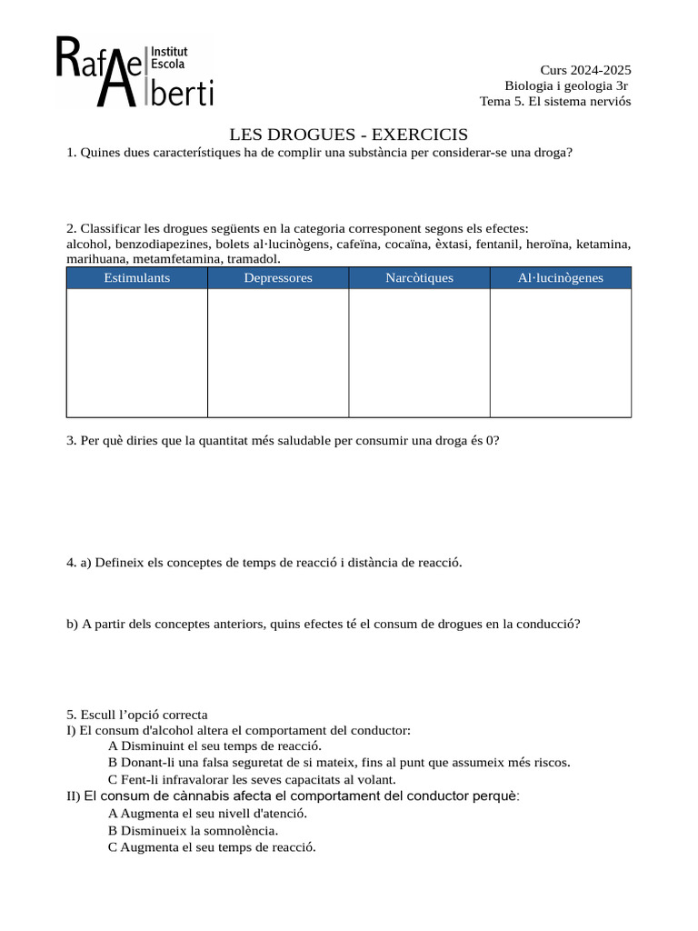 Les Drogues - Exercicis | PDF
