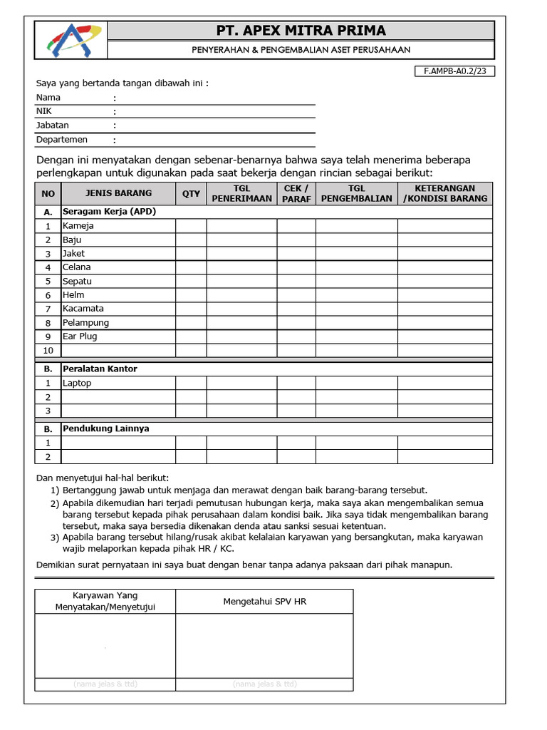 Form Serah Terima Apd .2 | PDF