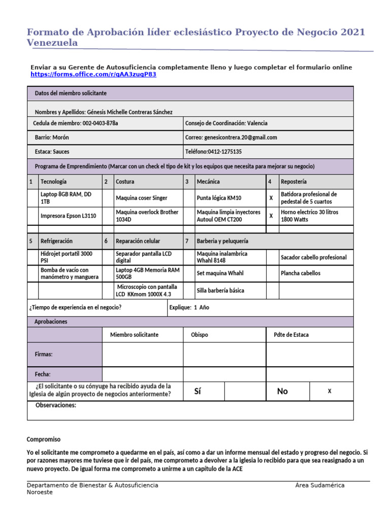 AS Req 4_Formato Aprobacion Lideres Proyecto Negocios 2021 Venezuela FORMATO | PDF ...