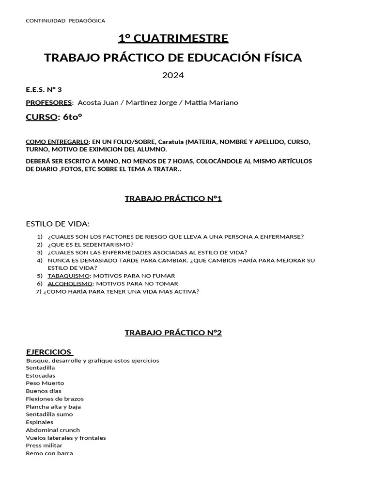TRABAJO PRACTICO 6° Primer Cuat | PDF