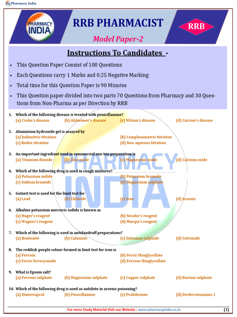 RRB Pharmacist Model Question Paper 2024 | PDF | Alkaloid | Chromatography