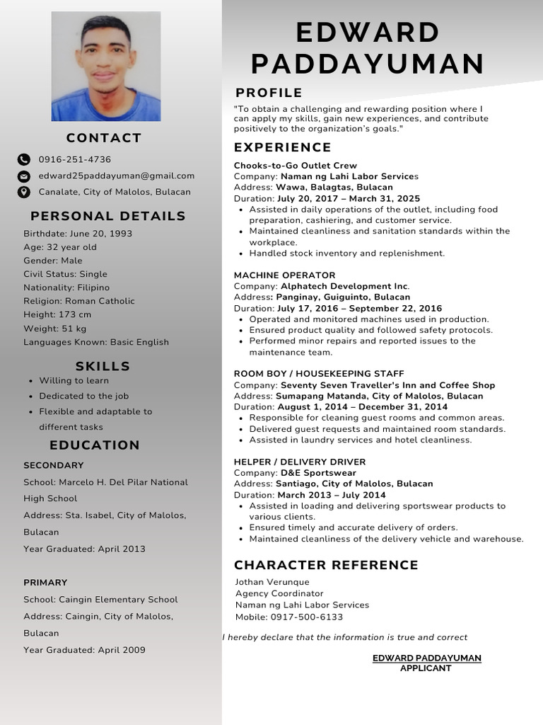 Edward Paddayuman's Resume Overview | PDF