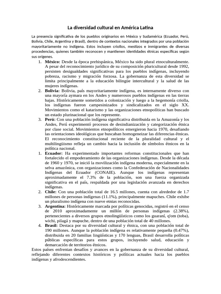 Trabajo GrupalLa Diversidad Cultural en América Latina | PDF | America ...