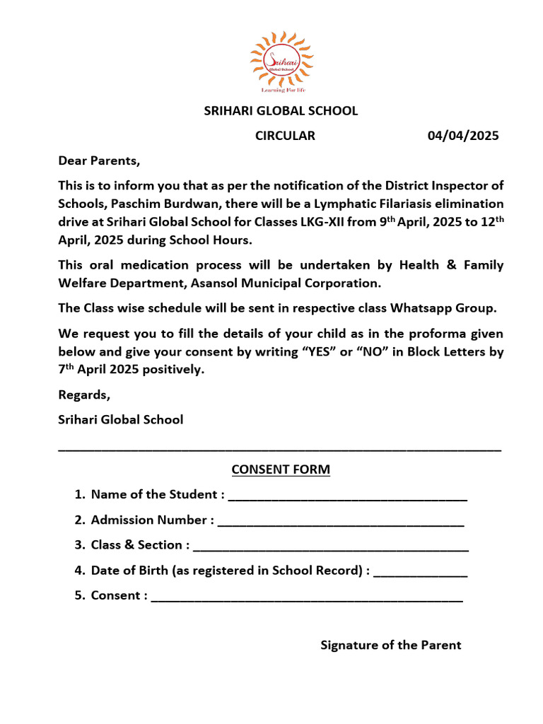 Consent for Health Drive at School | PDF