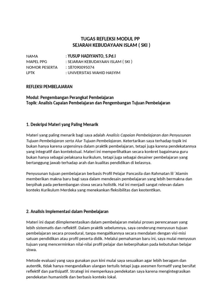 Tugas Refleksi Modul PP Modul 3 - Yusup Hadiyanto | PDF