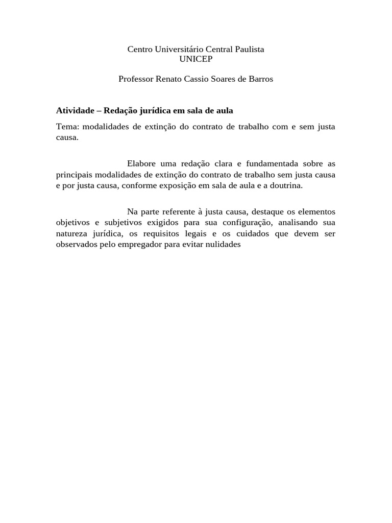 Atividade Redaã Ã o Modalidades de Extinã Ã o Do Contrato de Trabalho ...