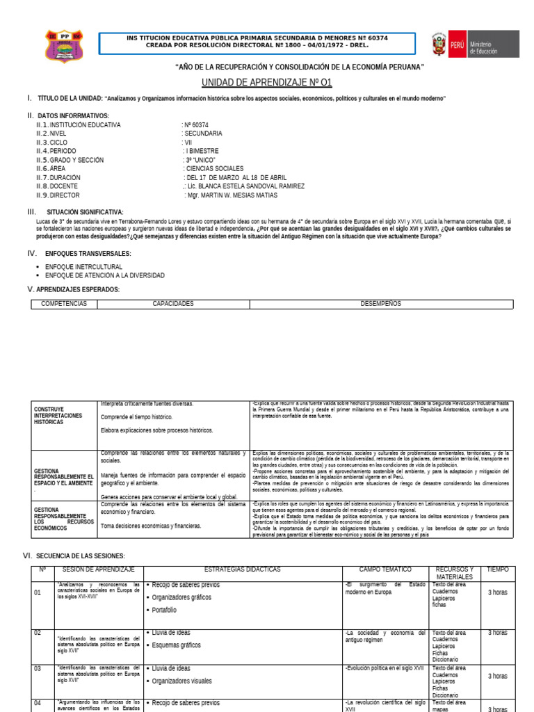 I Unidad de Aprendizaje CCSS 3° - 2025-1 | PDF | Sustentabilidad | Sistema económico