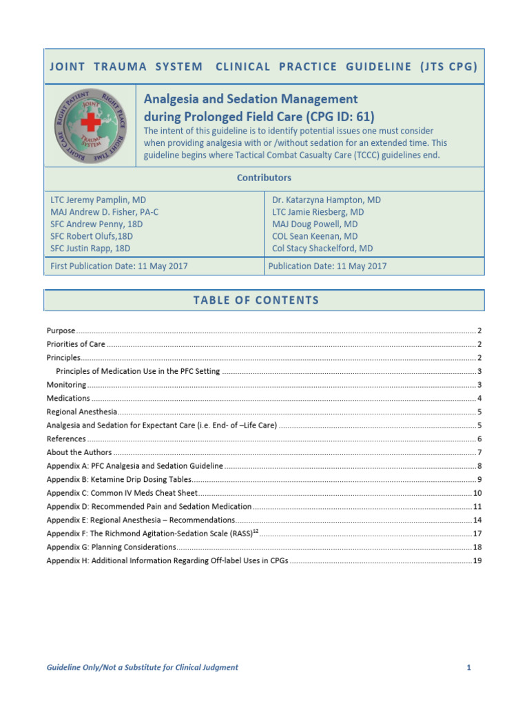 Prolonged Field Care Analgesia Guidelines | PDF | Anesthesia | Pain ...
