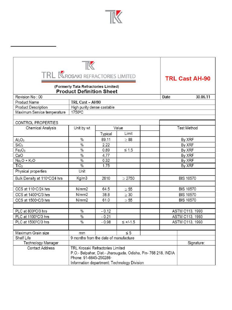 Alumina Dense Castable 90percent | PDF