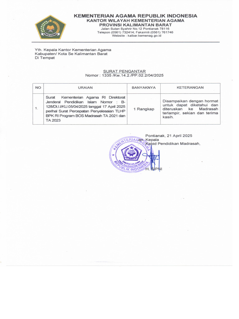 Surat Percepatan TLHP BOS 2021 - 2023 | PDF