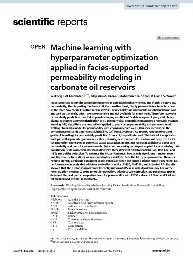 Machine Learning With Hyperparameter Optimization Applied in Facies-Supported Permeability ...