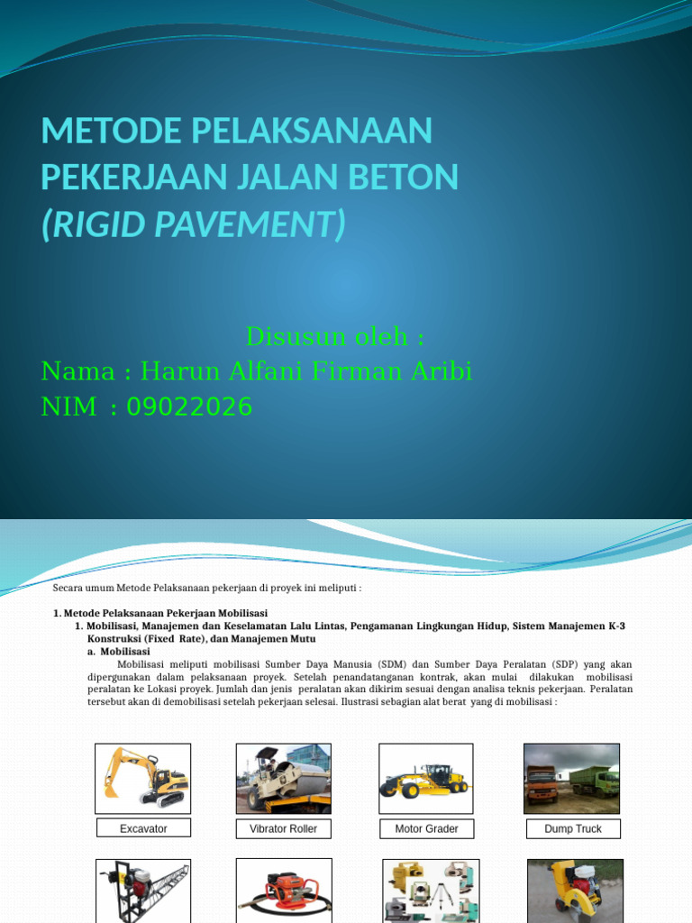 Metode Pekerjaan Jalan Beton Rigid | PDF