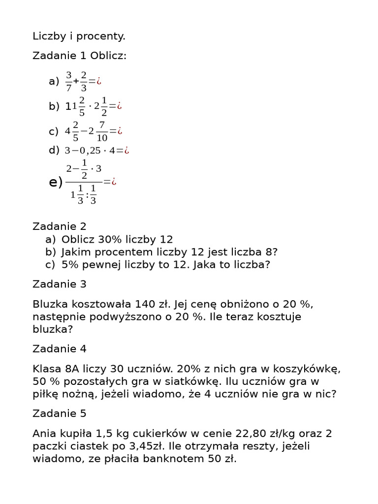 Liczby I Procenty | PDF