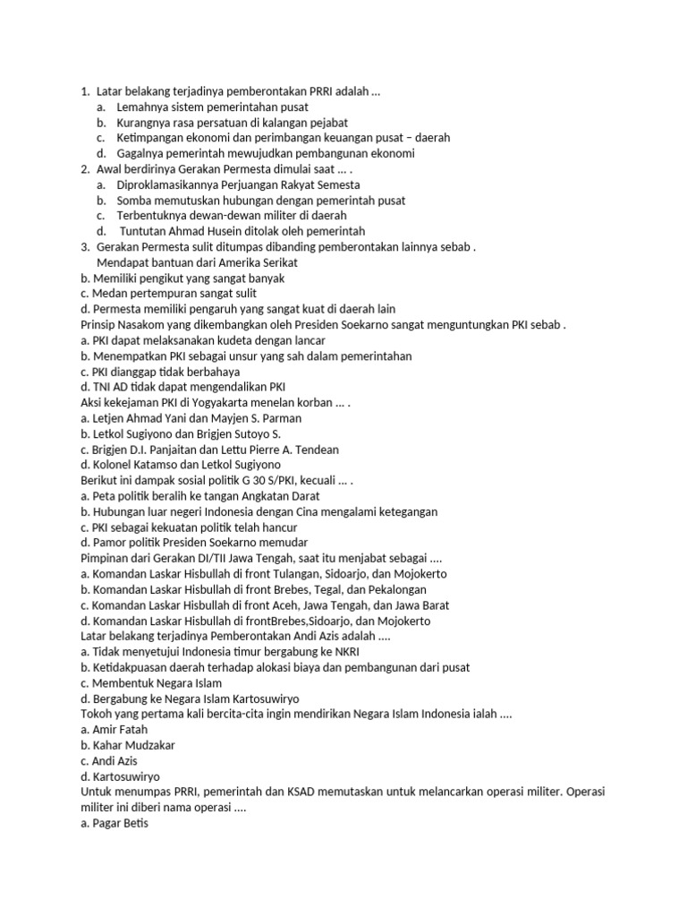Latar belakang terjadinya pemberontakan PRRI adalah | PDF