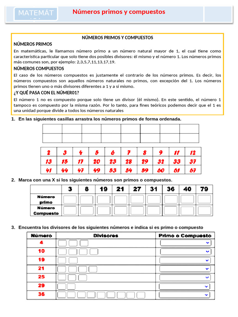 Números Primos y Compuestos: Guía Práctica | PDF
