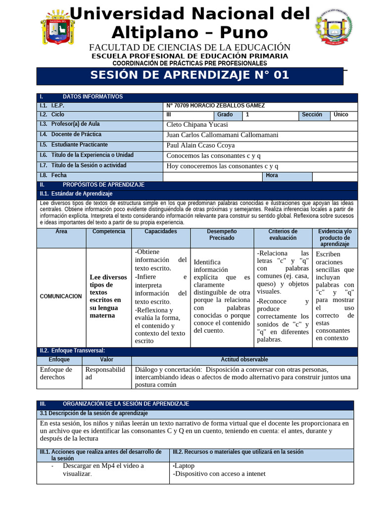 2024-II Esquema de Sesion de Aprendizaje Aprobado (1) (2) | PDF | Aprendizaje | Maestros