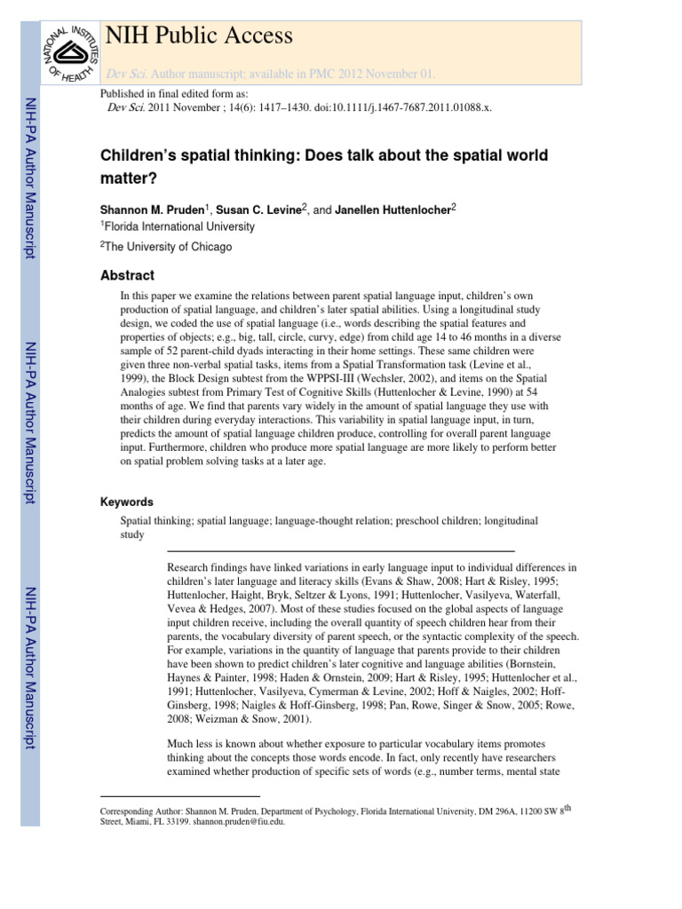 Children S Spatial Thinking Does Talk Ab | PDF | Wechsler Adult ...