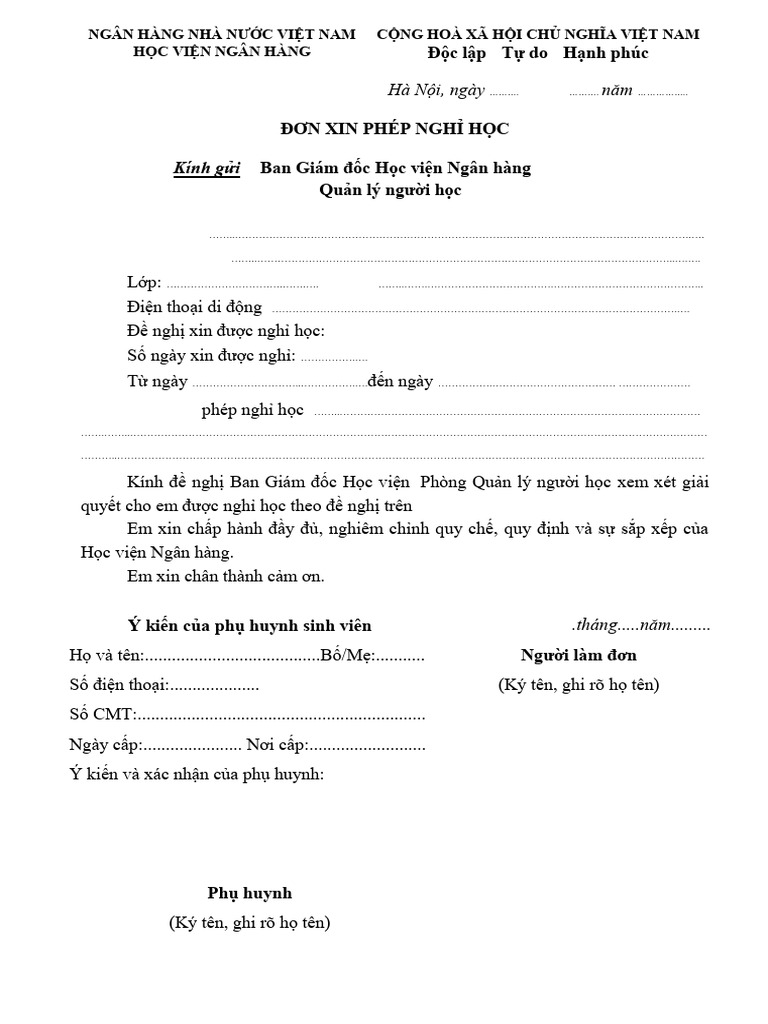 QLNH. Don Xin Phep Nghi Hoc | PDF