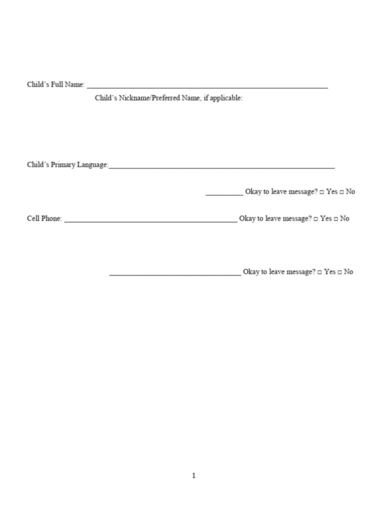 Developmental History Form | PDF | Mental Disorder | Childbirth