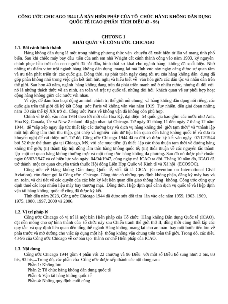 CÔNG ƯỚC CHICAGO 1944 LÀ BẢN HIẾN PHÁP CỦA ICAO | PDF