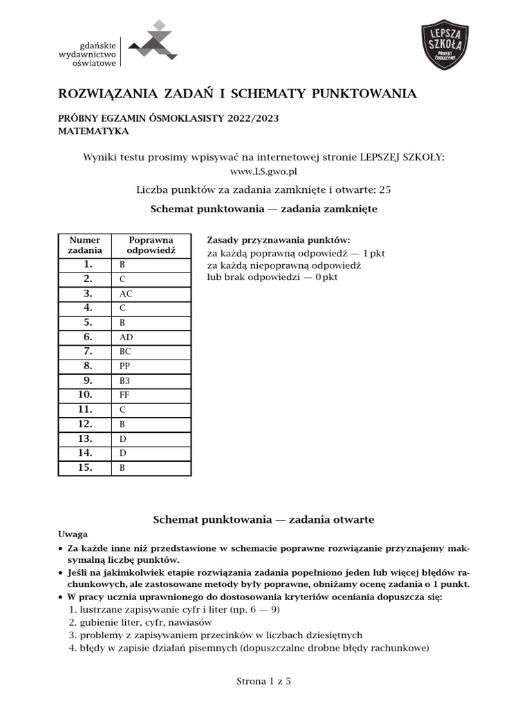 Rozwiazania Zadan I Schematy Punktowania | PDF