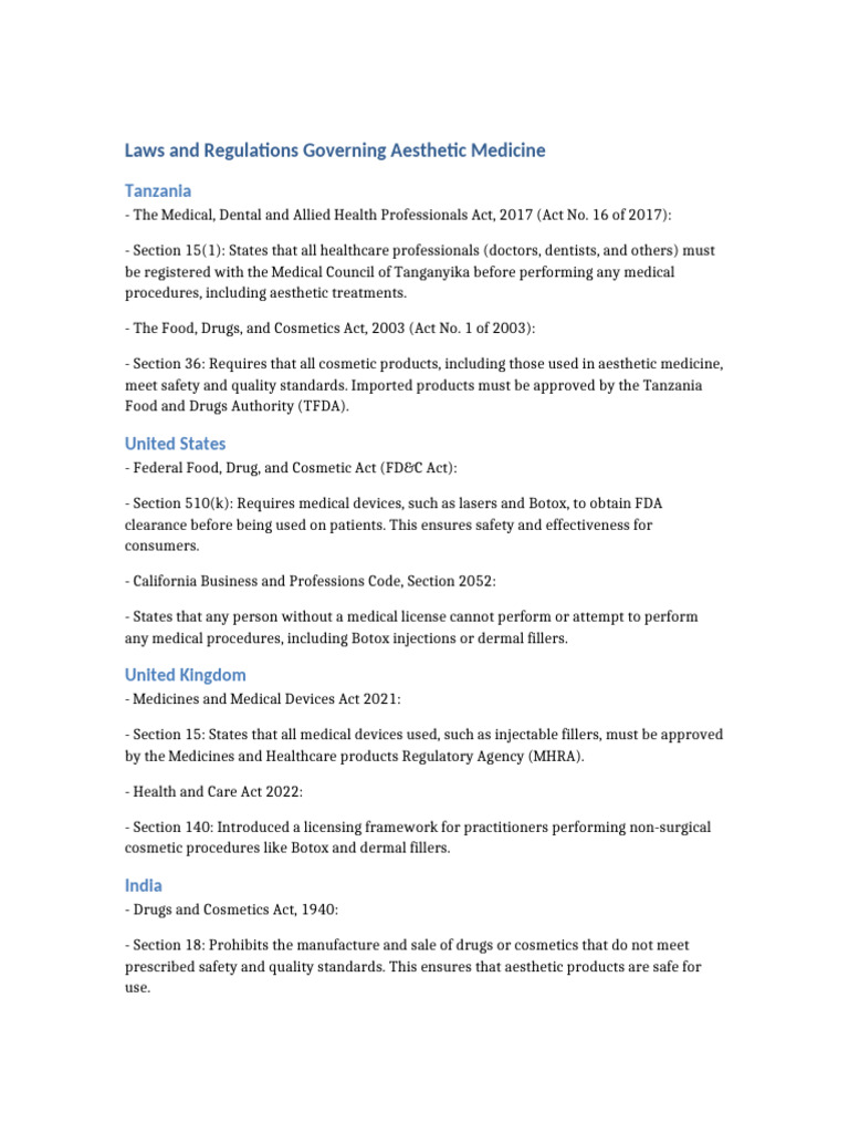 Laws and Regulations Aesthetic Medicine English | PDF