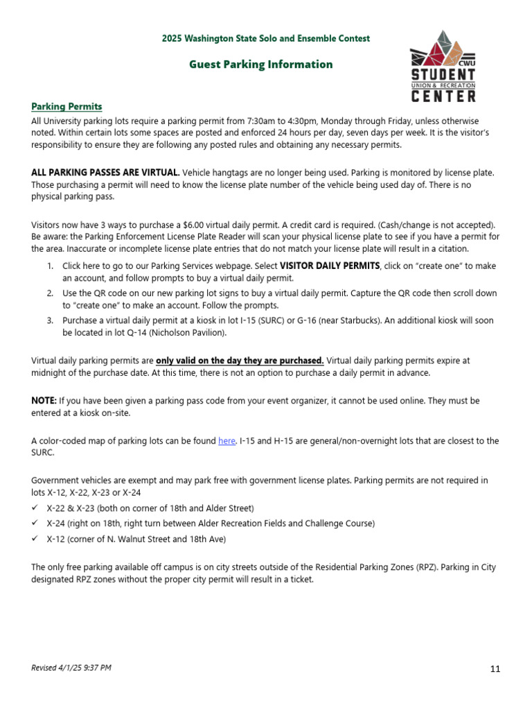 CWU Parking Information | PDF | Parking | Vehicle Registration Plate